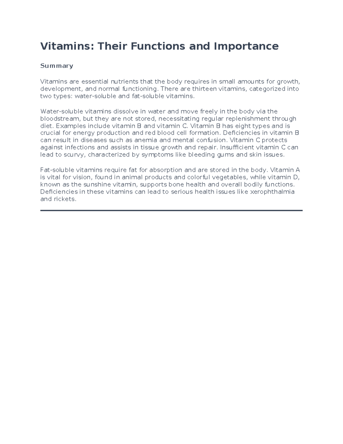 The ABCDs of vitamins video summary - Vitamins: Their Functions and ...