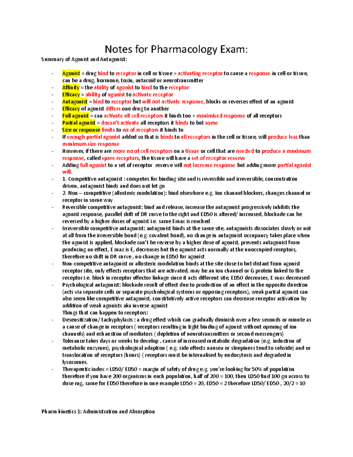 Notes for Pharmacology Exam, does not go into detail - Notes for ...