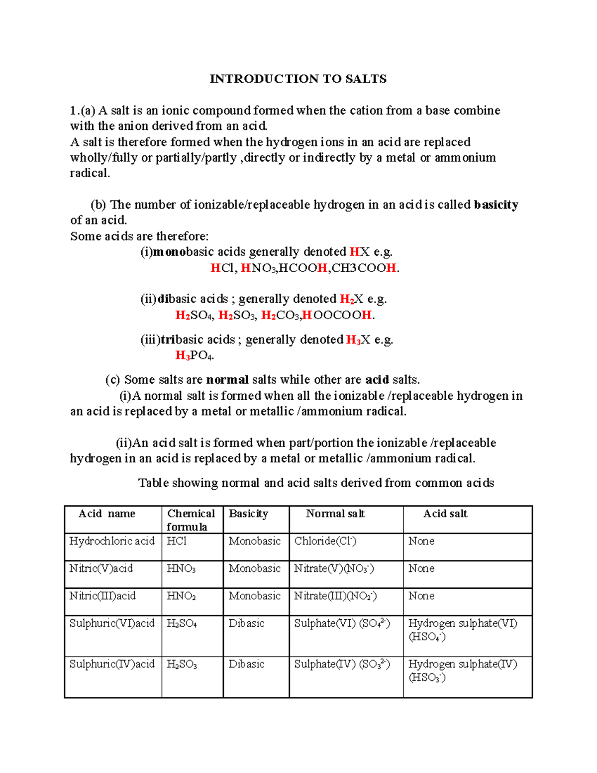 Introduction to salts - chem - f2 - v1 - INTRODUCTION TO SALTS 1.(a) A ...