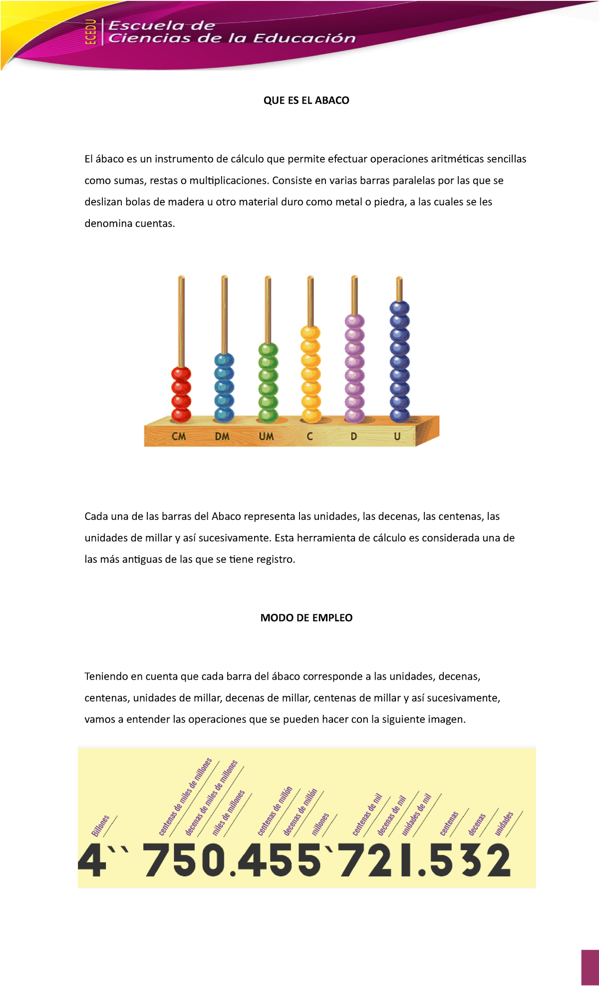 Actividad Abaco - QUE ES EL ABACO El ábaco es un instrumento de cálculo ...