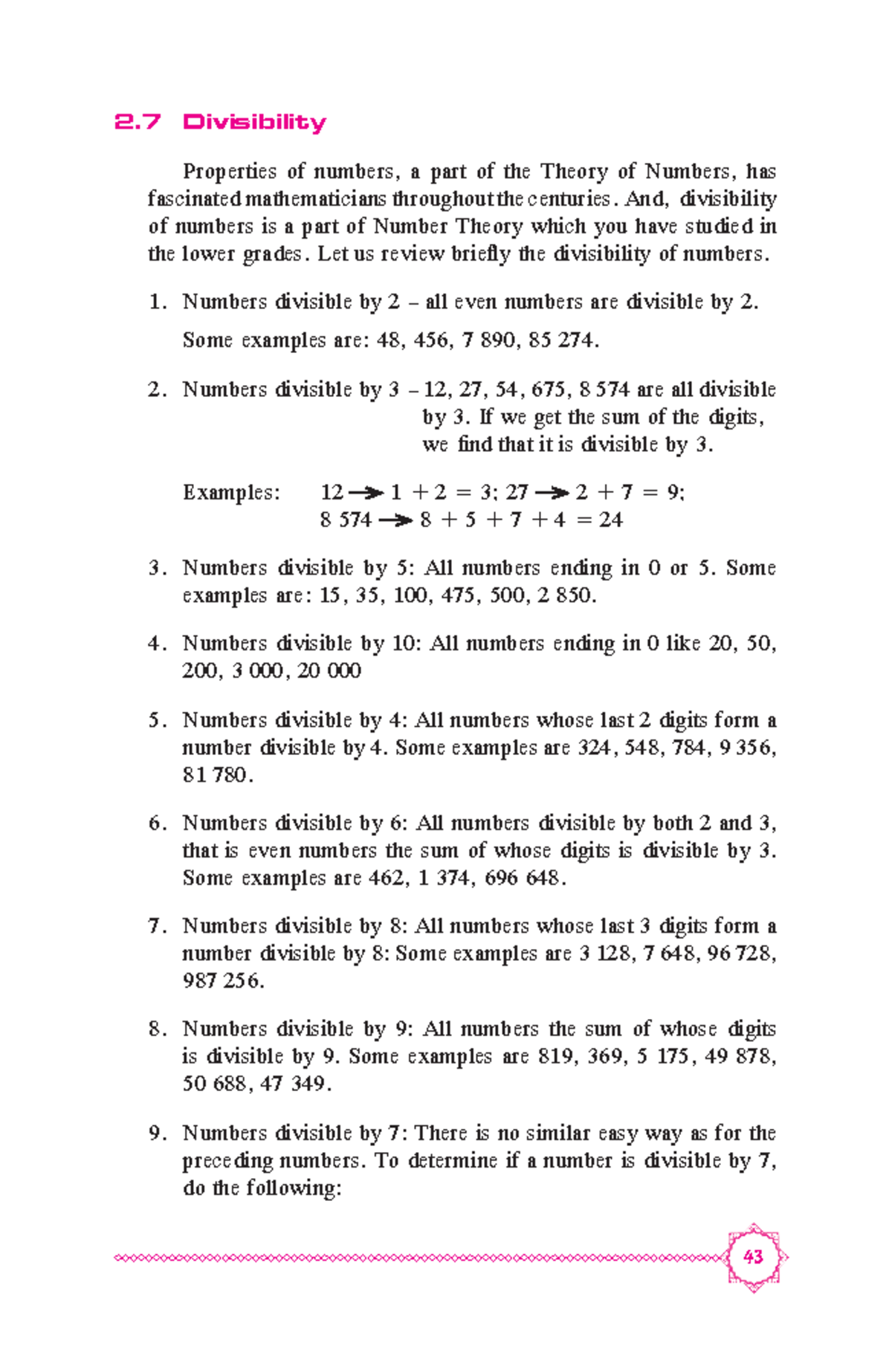 17 - 2.7 94k DRE - MATH - 43 2 Divisibility Properties of numbers, a part of the Theory of ...