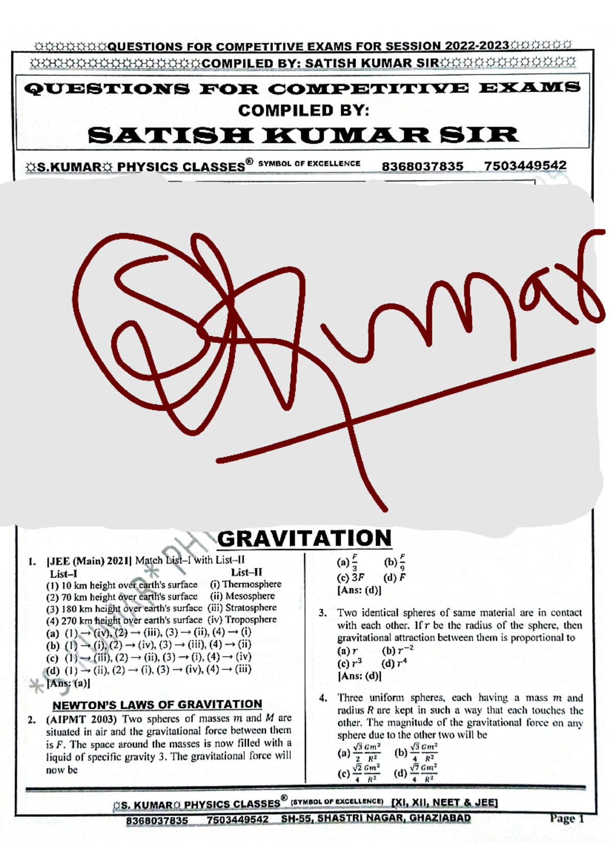 Gravitation (FOR JEE & NEET) - B.tech - Studocu