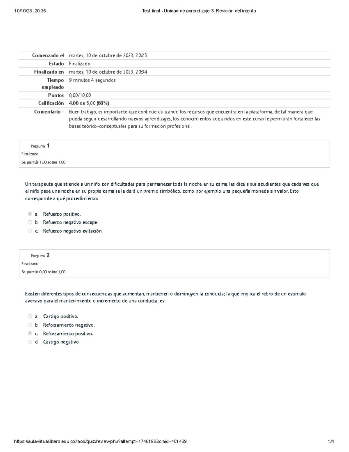 Test final - Unidad de aprendizaje 3 Revisión del intento - Comenzado ...