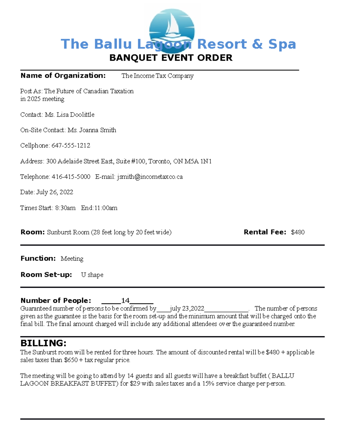 BEO Assignment 6 dec - FFGFGFD - The Ballu Lagoon Resort & Spa BANQUET ...