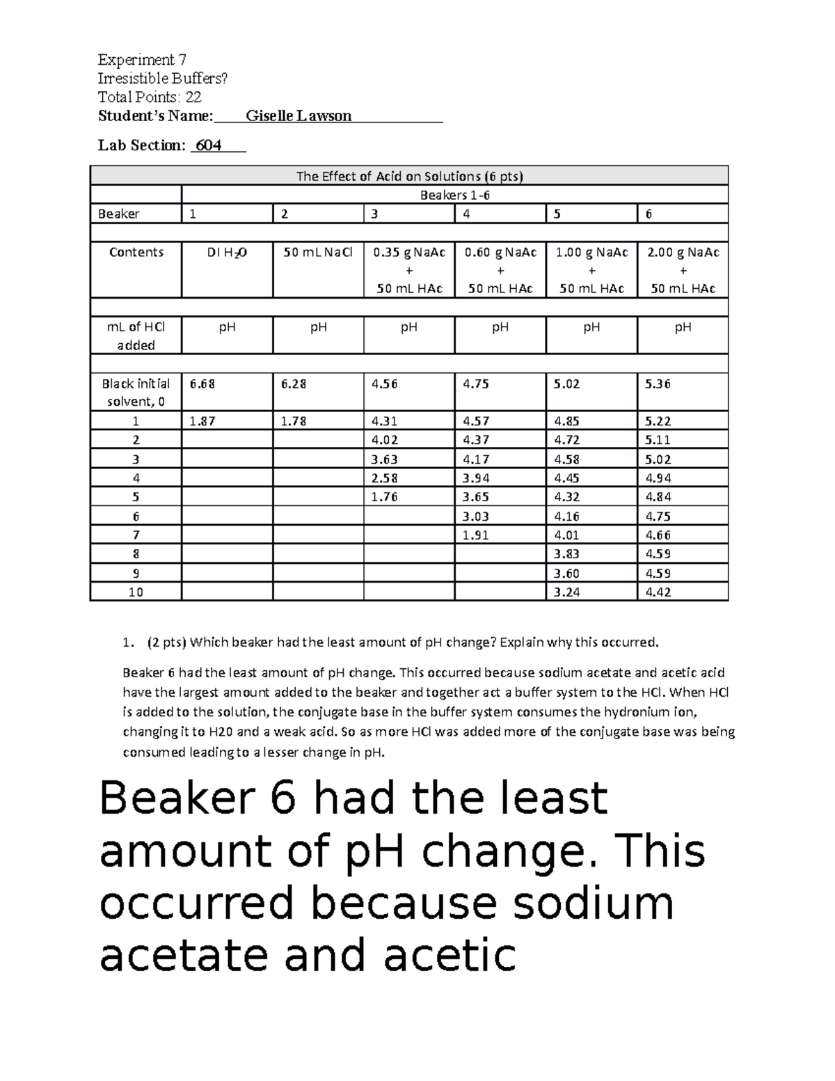 CHEM 110L - Experiment 7 Irresistible Buffers Completed - Irresistible ...