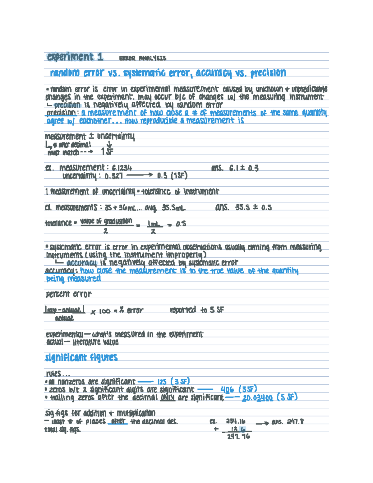 Midterm studyguide chemlab - experiment 1 ERROR ANALYSIS random error ...