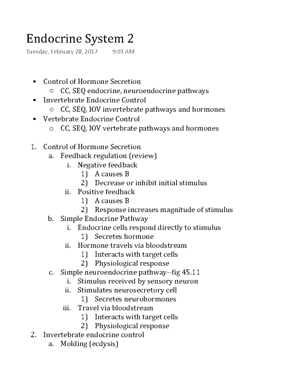 Endocrine System 2 - Lecture notes 12 - Endocrine System 2 Tuesday ...