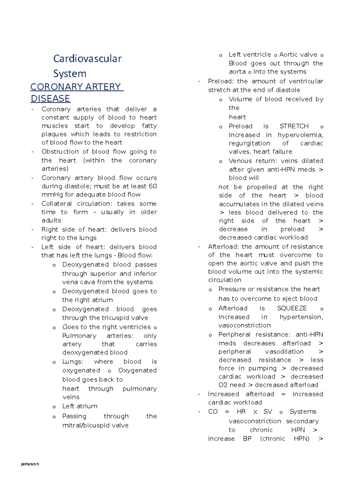 Cardio 1 - Cardiovascular System CORONARY ARTERY DISEASE Coronary ...