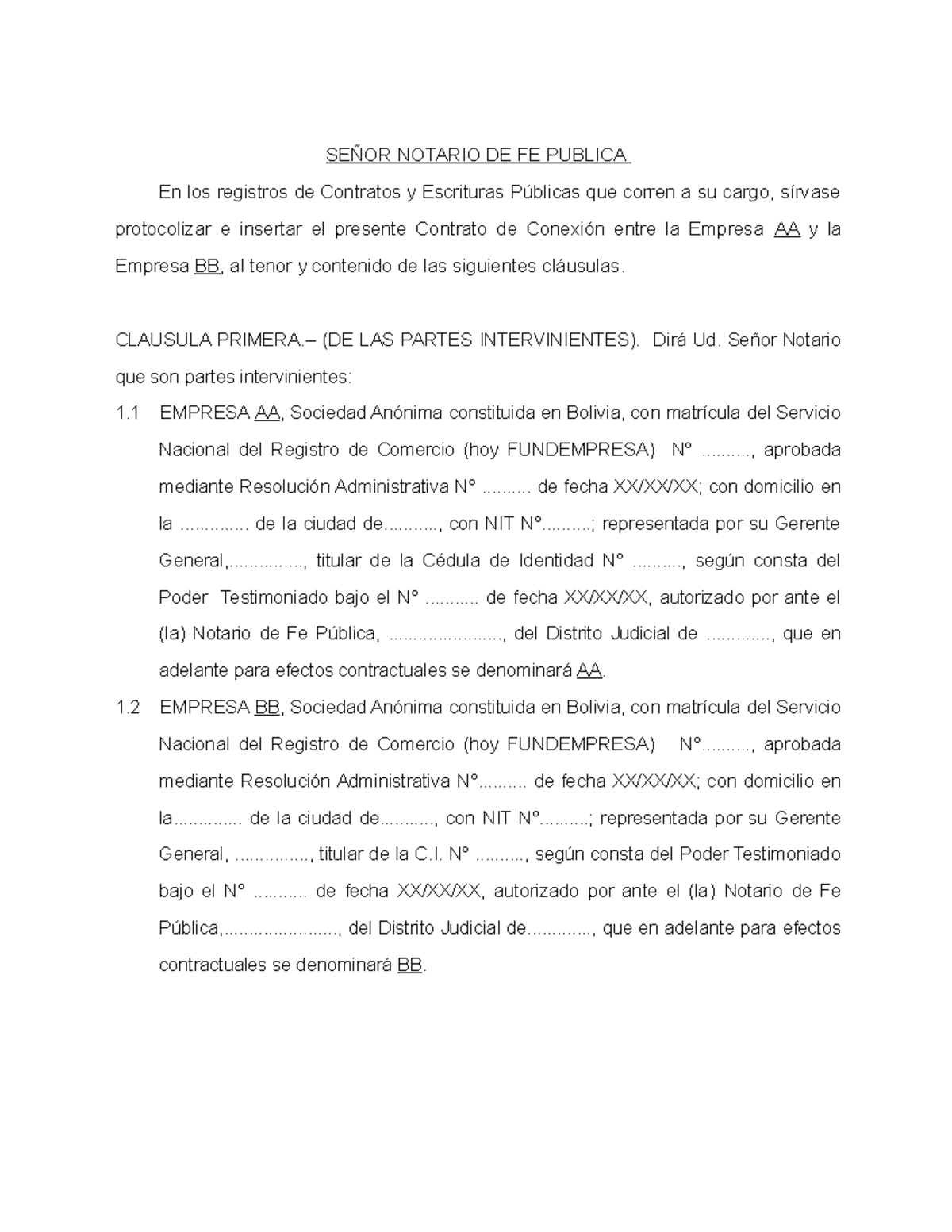 Modelo de contrato - SEÑOR NOTARIO DE FE PUBLICA En los registros de Contratos y Escrituras ...