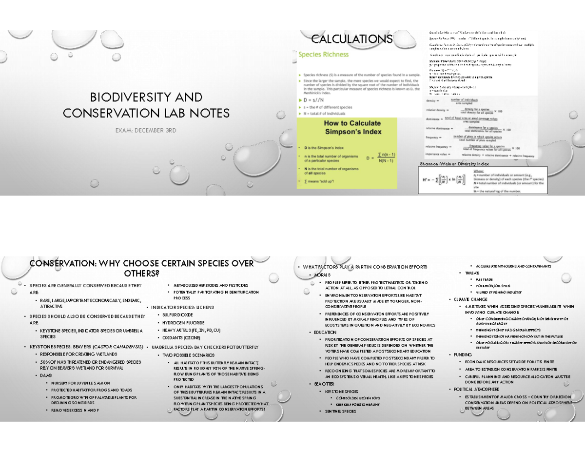 Biodiversity and Conservation lab exam notes - BIODIVERSITY AND ...