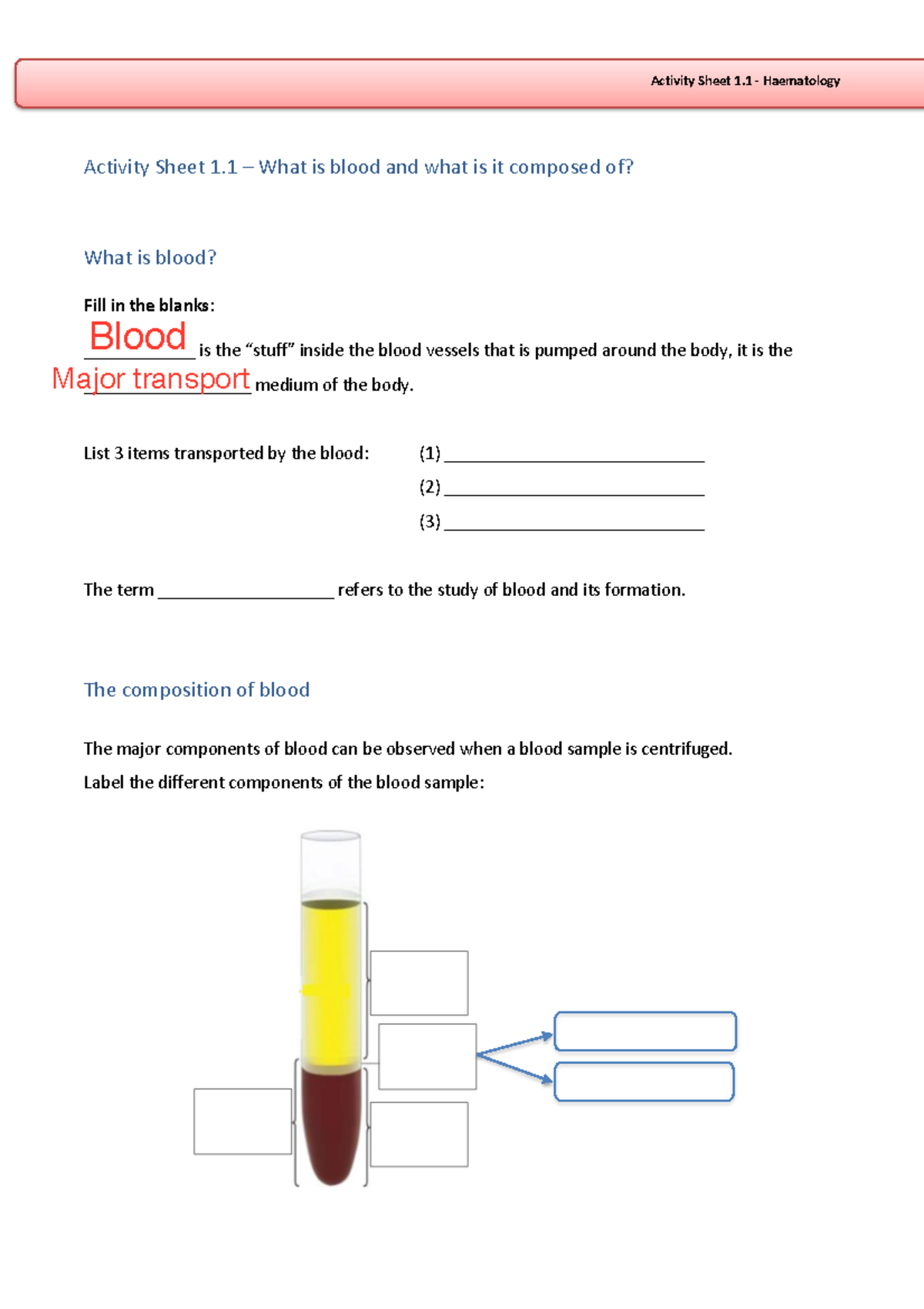 Activity Sheet 1.1 What is blood composed of - Activity Sheet 1 ...