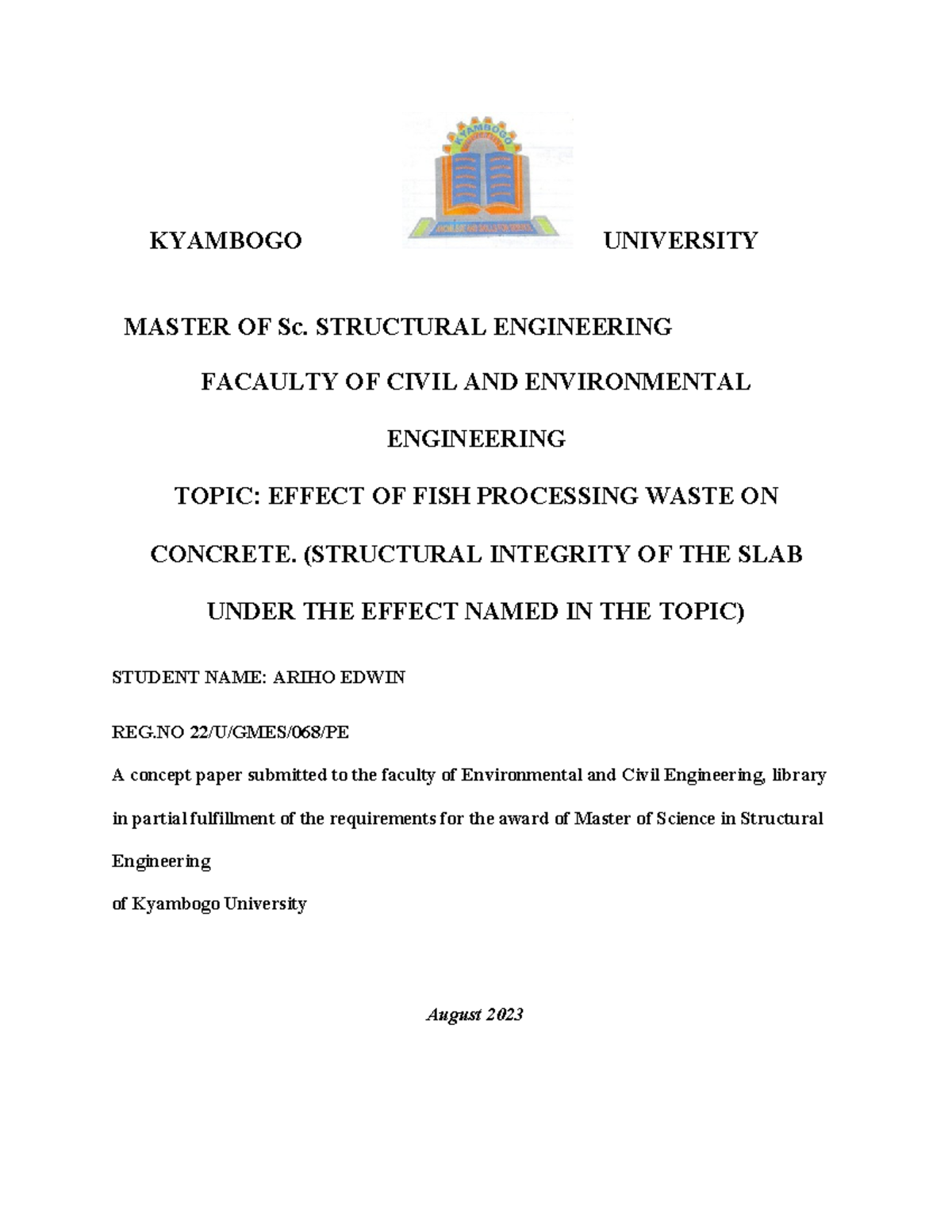 Edwin updated Concept Paper 033217 - KYAMBOGO UNIVERSITY MASTER OF Sc ...