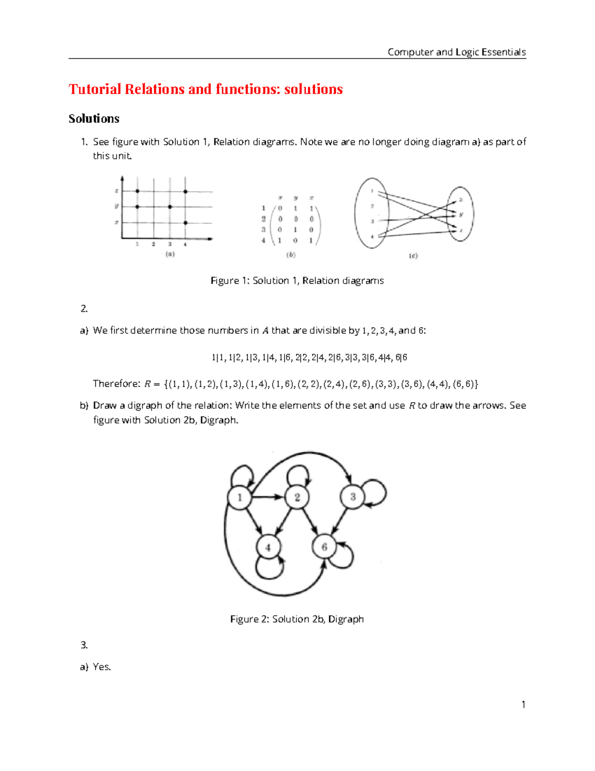 Tutorial 5 solutions - ComputerandLogicEssentials Tutorial Relations and functions: solutions ...