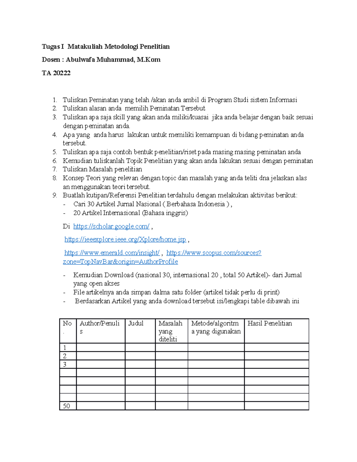 Tugas I Matakuliah Metodologi Penelitian - Tuliskan Peminatan yang ...