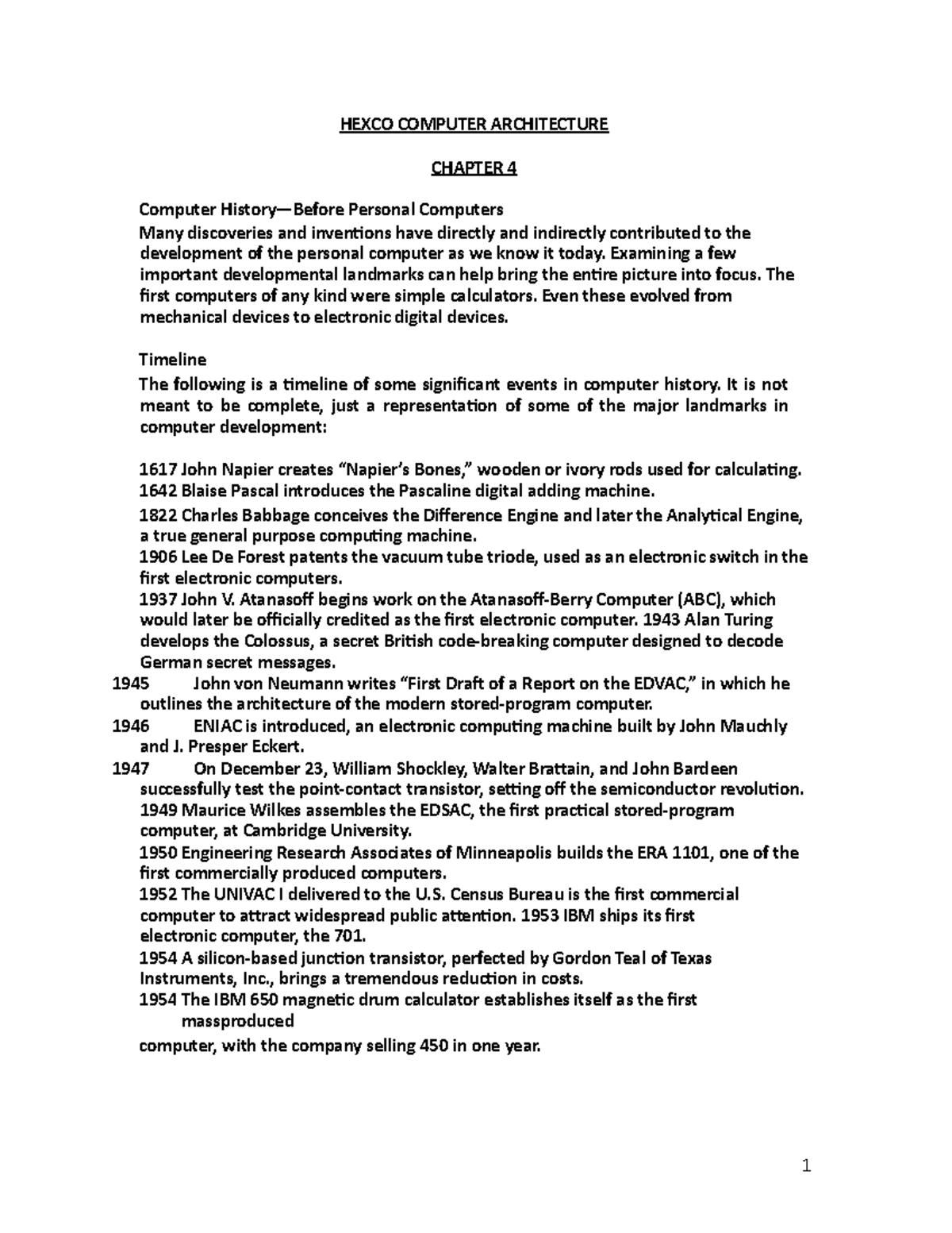 3. Hexco Computer Architecture - HEXCO COMPUTER ARCHITECTURE CHAPTER 4 Computer History—Before ...