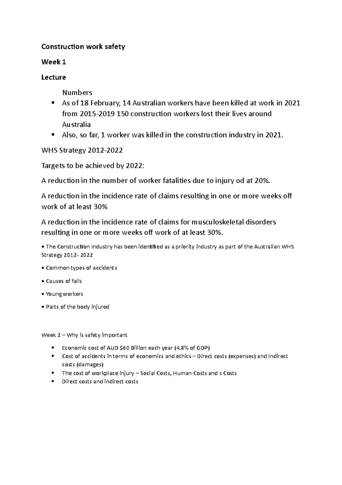 CWS notes - Western Sydney University - Construction work safety Week 1 ...