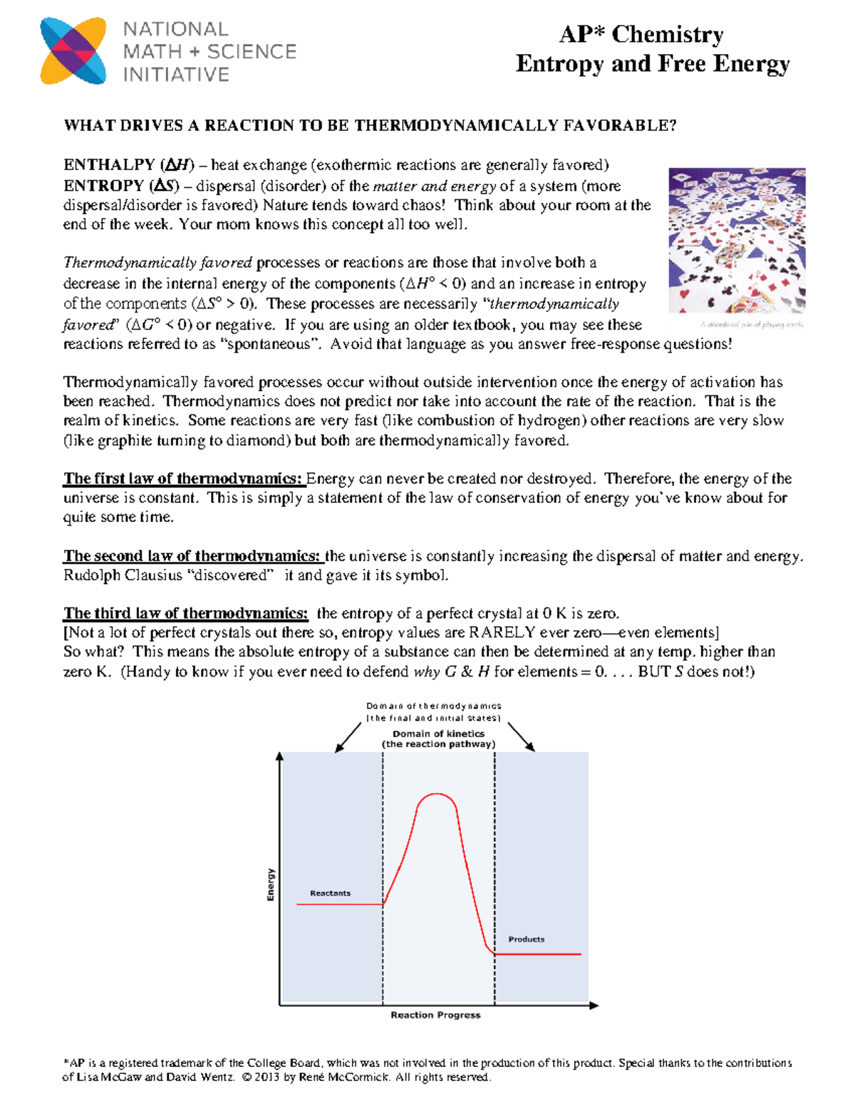 16 Thermodynamics redesign - AP* Chemistry Entropy and Free Energy D om ...