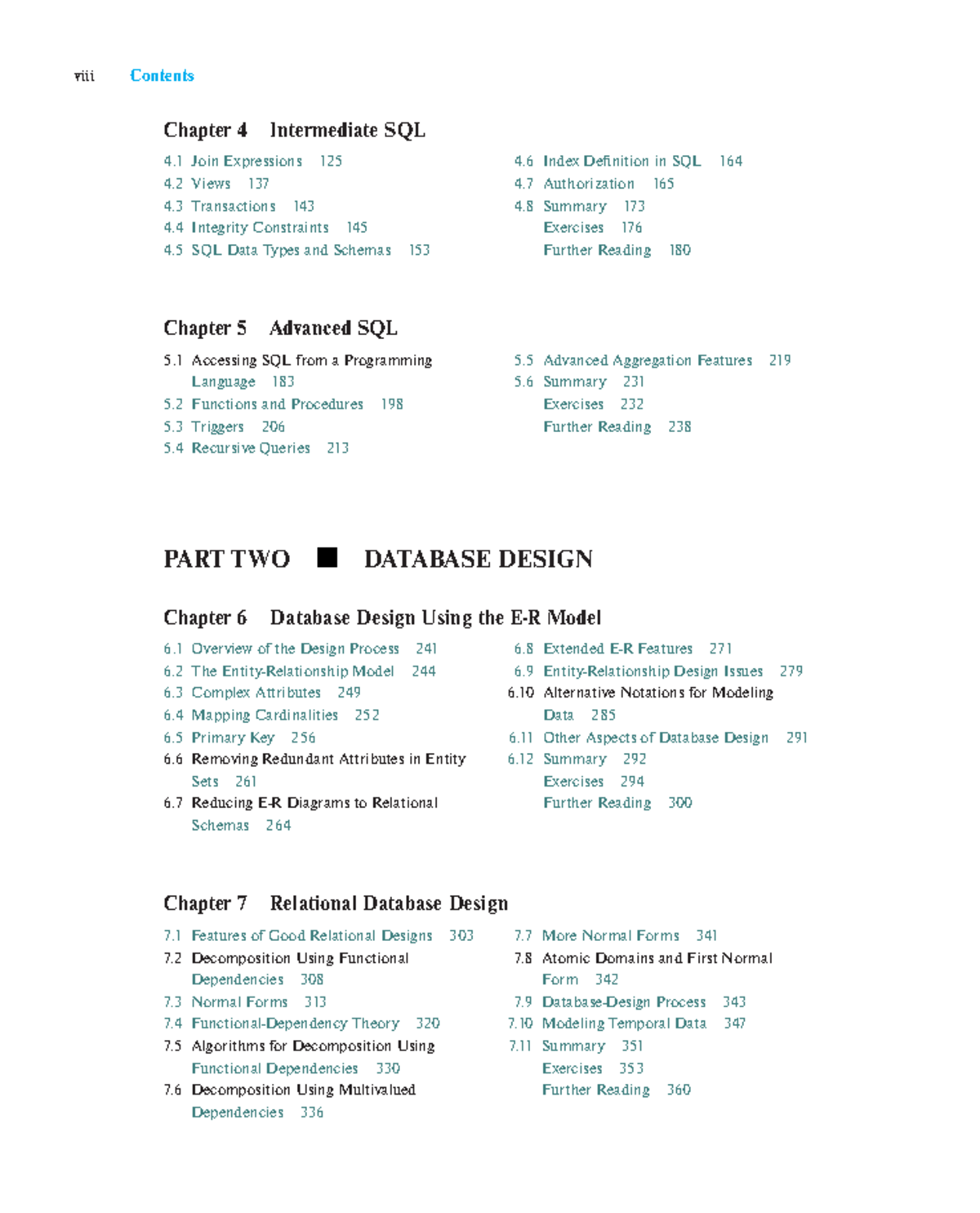 Database System Concepts 10 Viii Contents Chapter 5 Advanced Sql Part Two Database Design 4