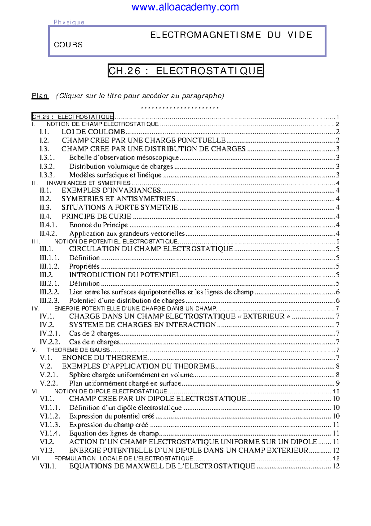 2electrostatique electrocinetique cours 02(www - Physique ELECTROM AGN ...