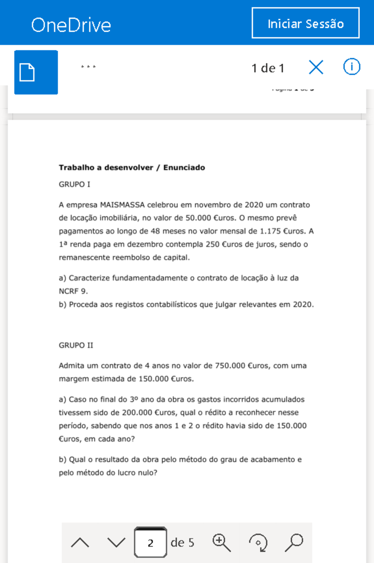 Efolio B - Contabilidade Financeira Avancada 1.pdf - One Drive - ! OneDrive !! Iniciar sessão ...