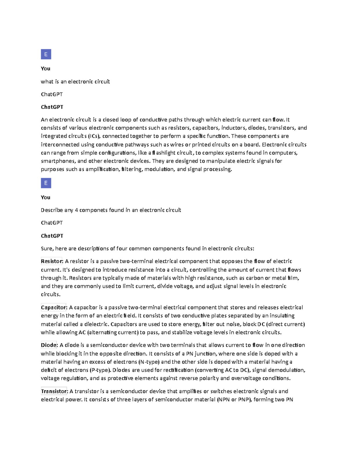 Basic Electronic - You what is an electronic circuit ChatGPT ChatGPT An ...