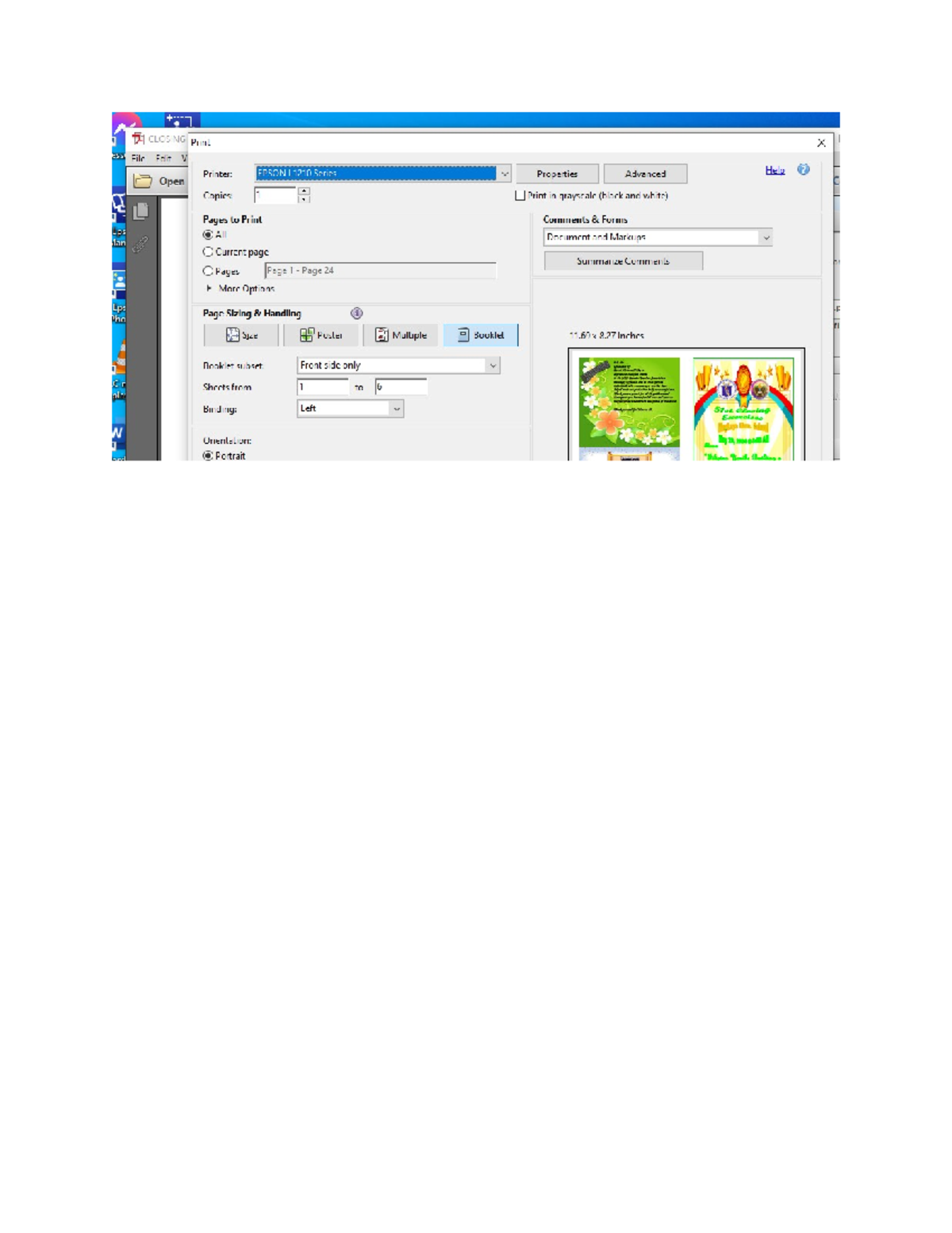 Doc1 - Document - CLOSING Print File Edit Printer: Properties Help ? EPSON L1210 Series Advanced ...