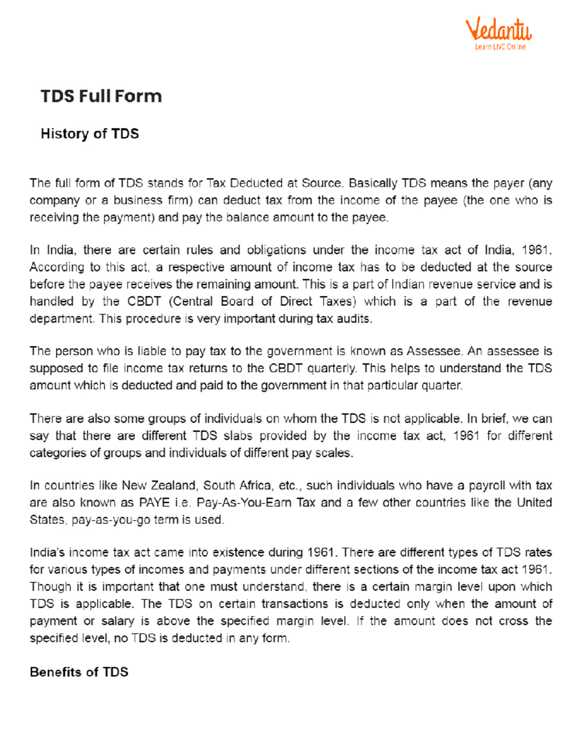 TDS Full Form - study is important - Vedantu Learn LIVE Online TDS Full ...