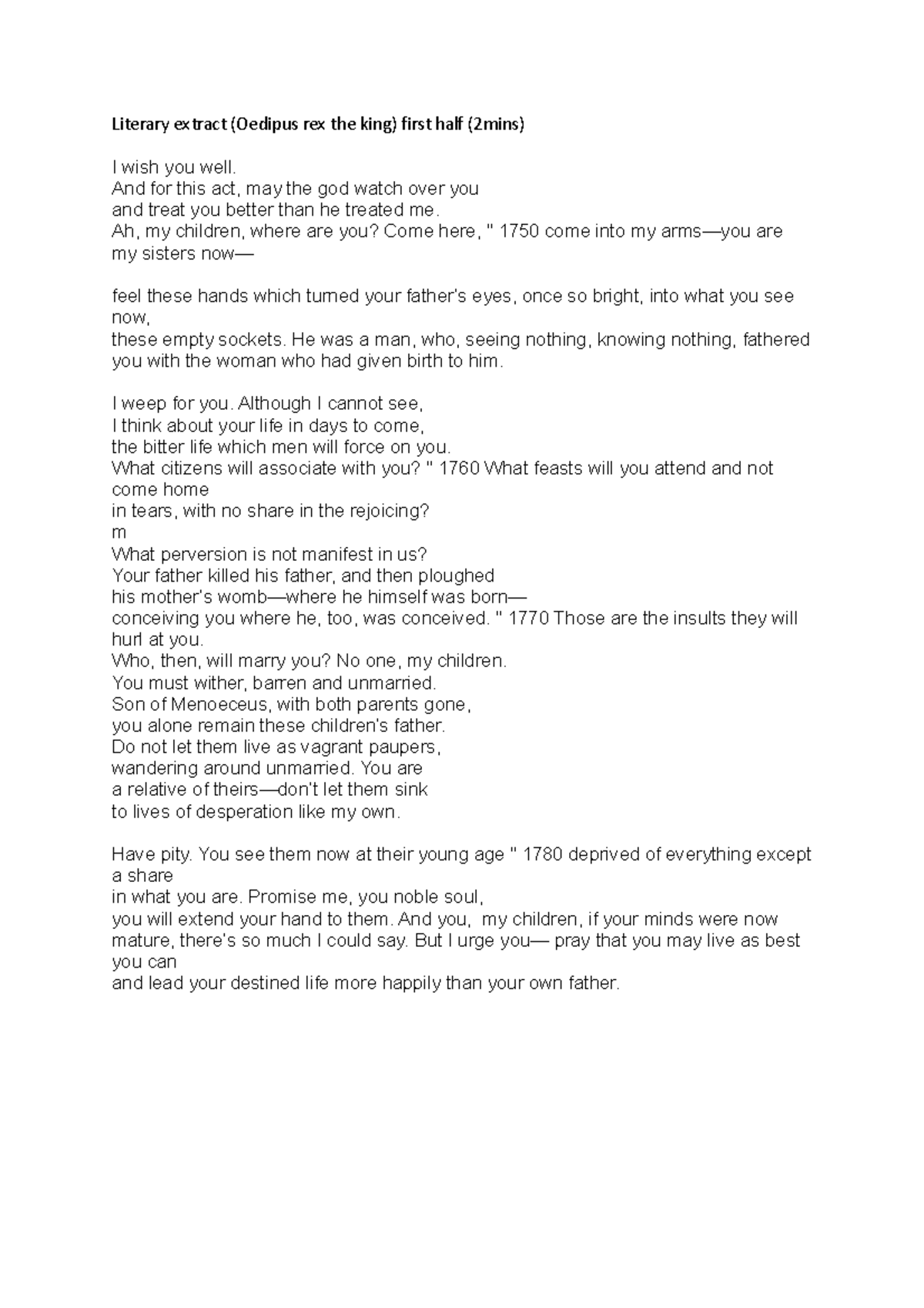 Married Laius - Literary extract (Oedipus rex the king) first half ...