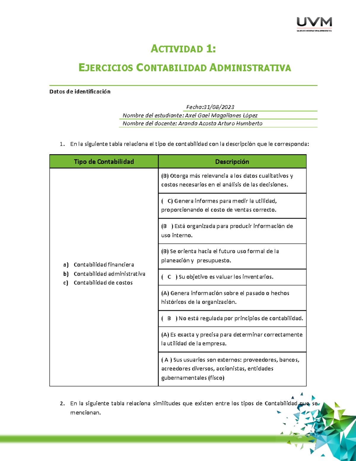 U1 Ejercicios A1 - gergerg - ACTIVIDAD 1: EJERCICIOS CONTABILIDAD ...