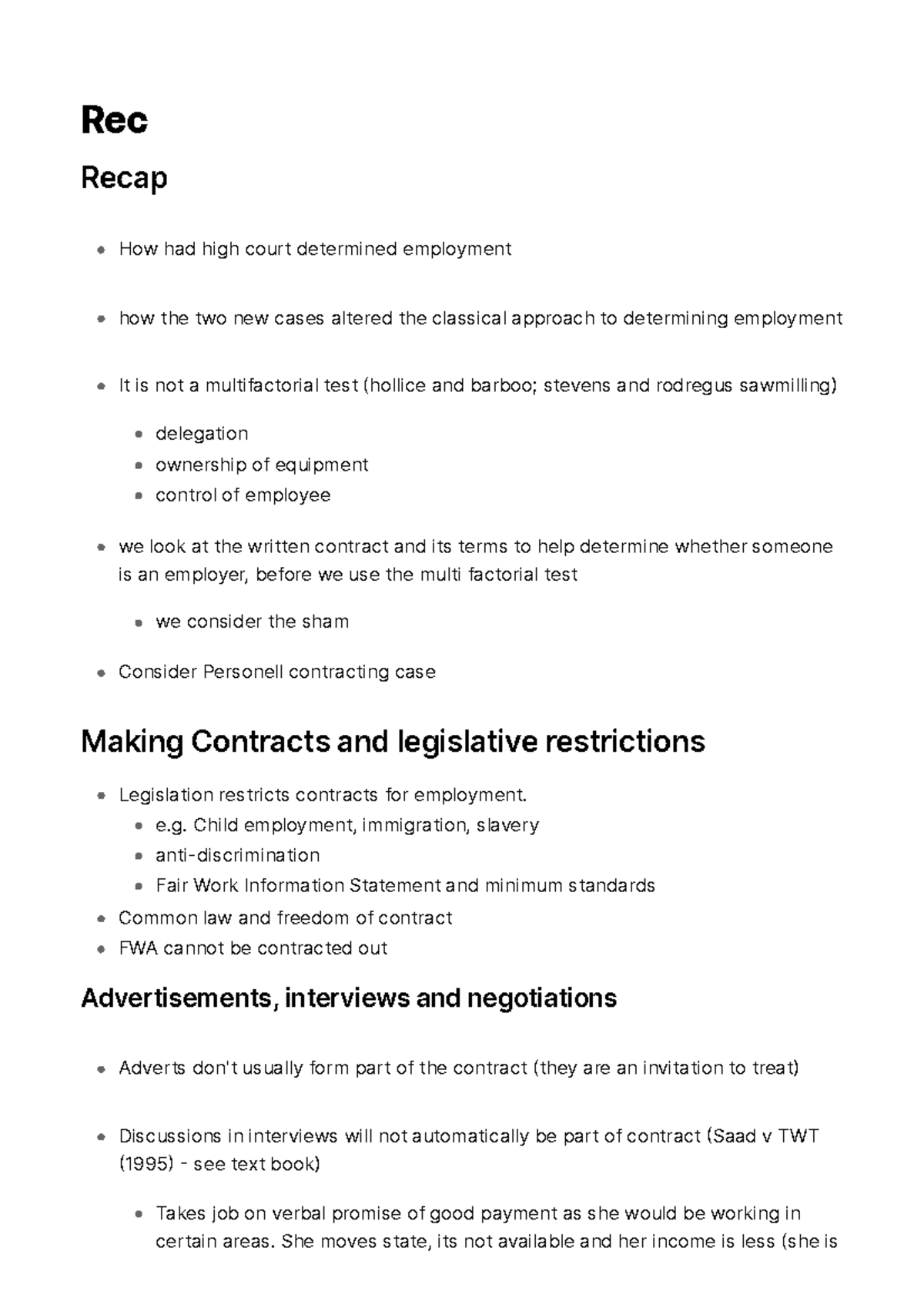 Employment, Contracts, clauses, and duties - Rec Recap How had high ...