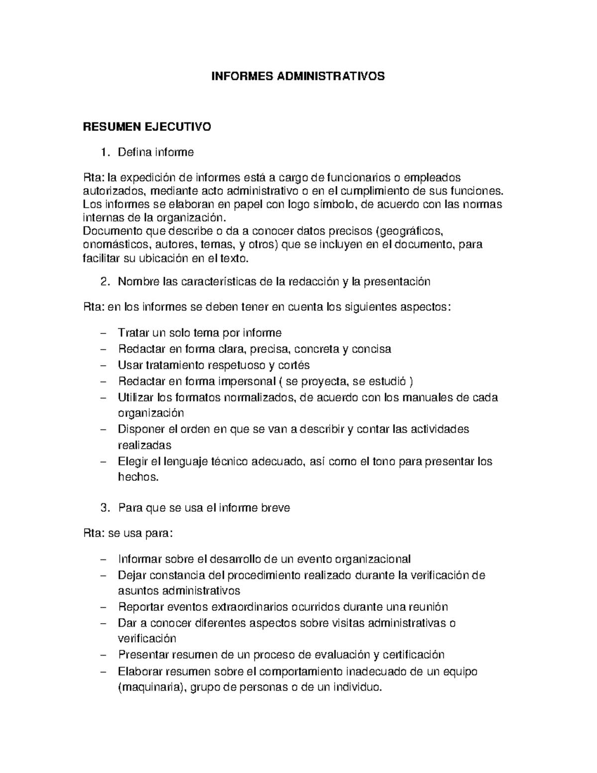 Informes Administrativos - INFORMES ADMINISTRATIVOS RESUMEN EJECUTIVO ...