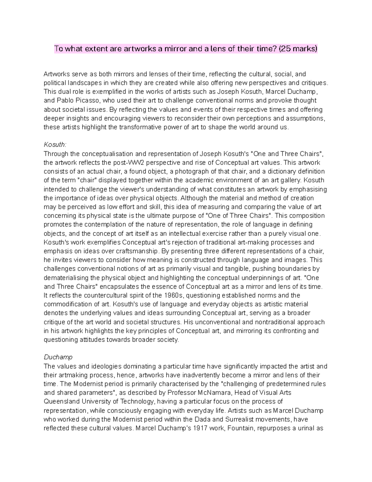 Modernism to Conceptual Art - formative essay - To what extent are ...