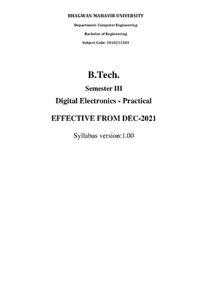 Syllabus Digital Electronics Practical - BHAGWAN MAHAVIR UNIVERSITY ...