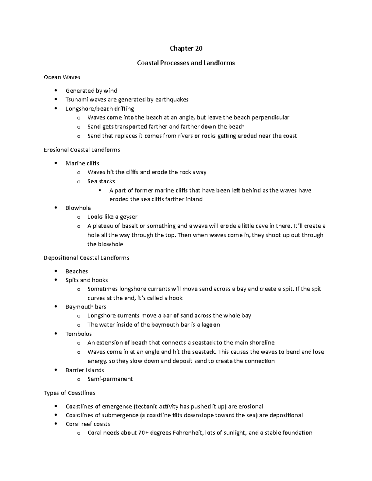 Chapter 20 - Chapter 20 Coastal Processes and Landforms Ocean Waves ...