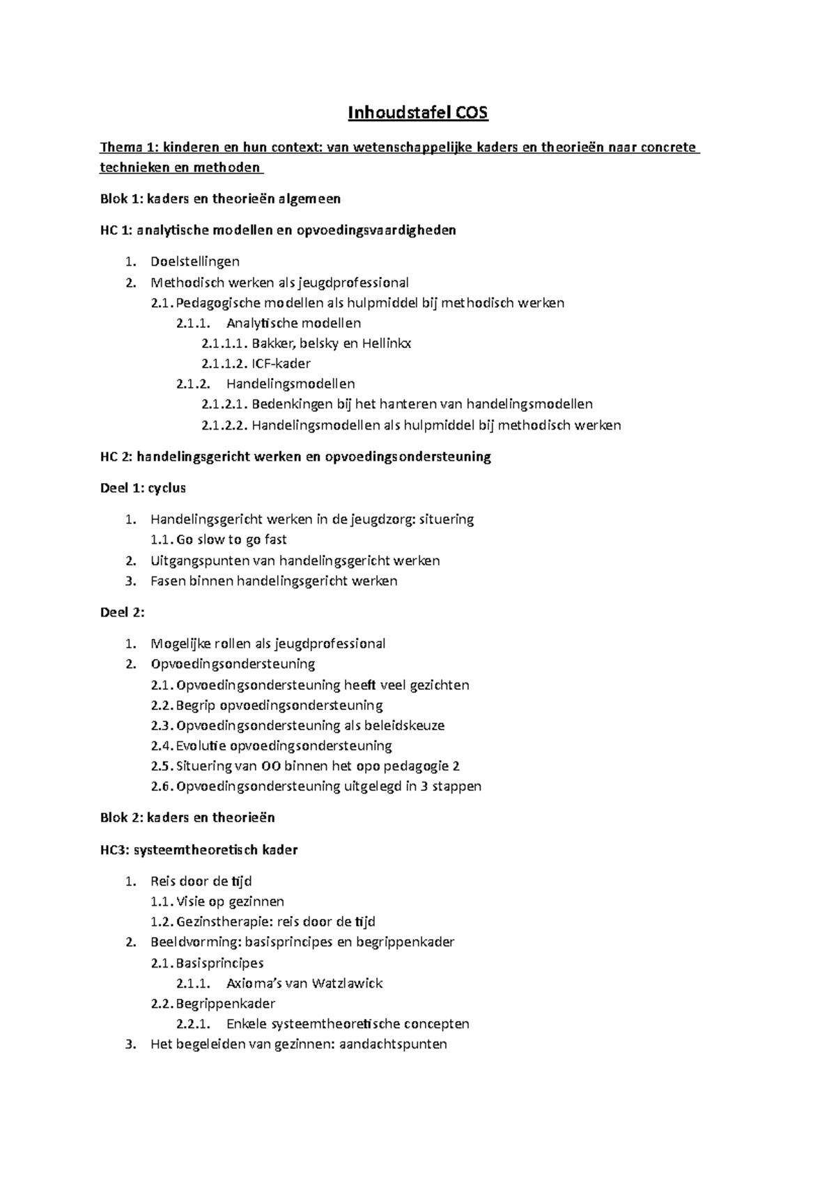 Inhoudstafel COS - voorbeeldvrage COS - Inhoudstafel COS Thema 1 ...