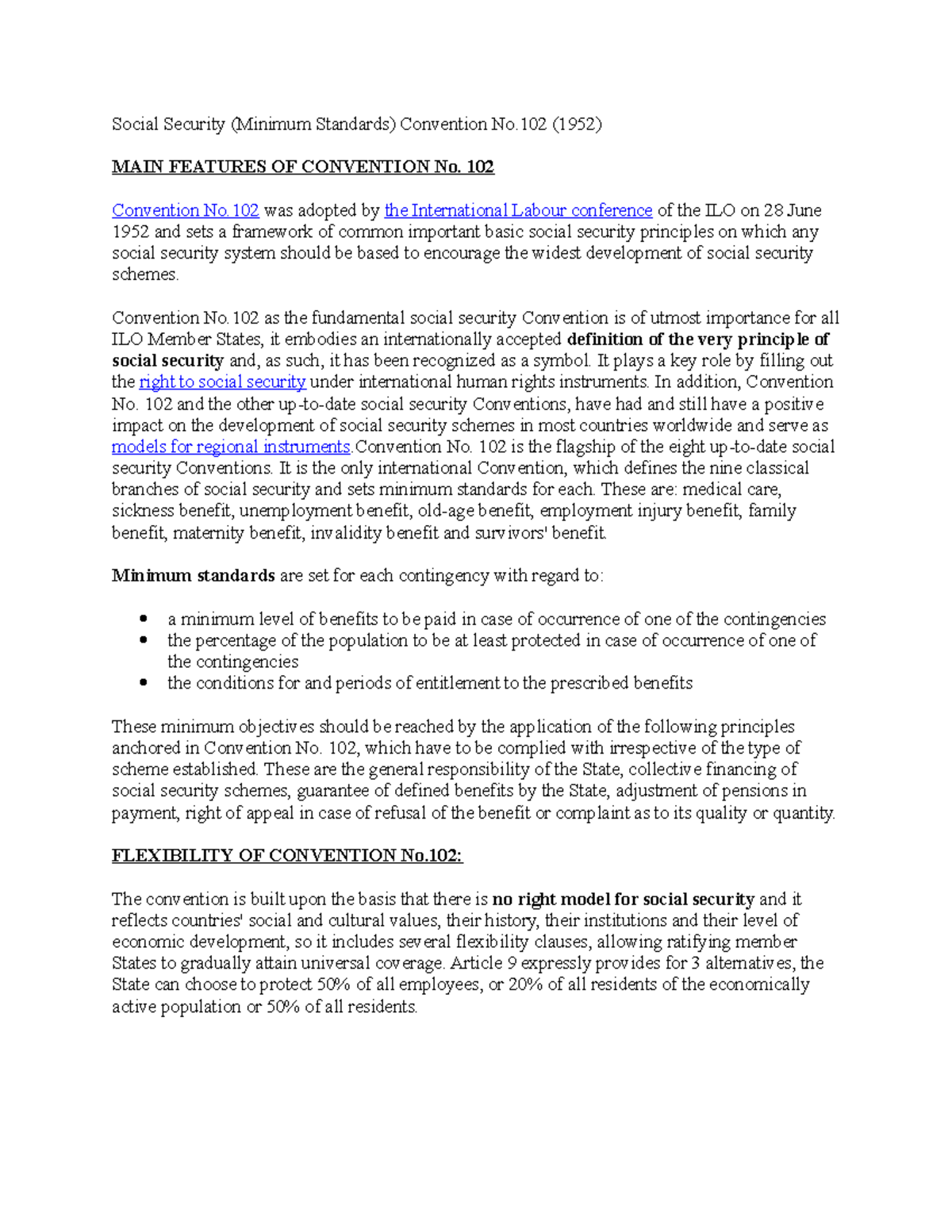 Social security, convention no. 102 - Social Security (Minimum ...