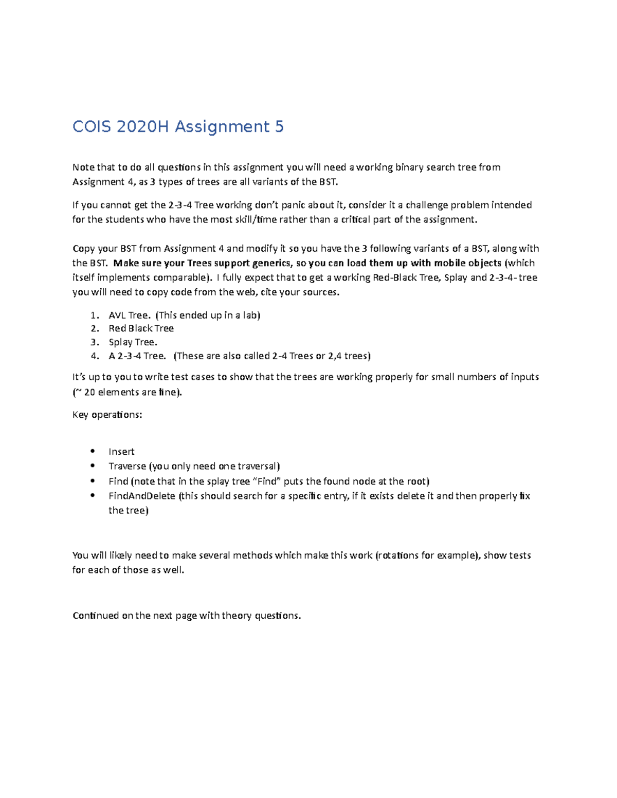 Assignment 5(1) - COIS 2020H Assignment 5 Note that to do all questions in this assignment you ...