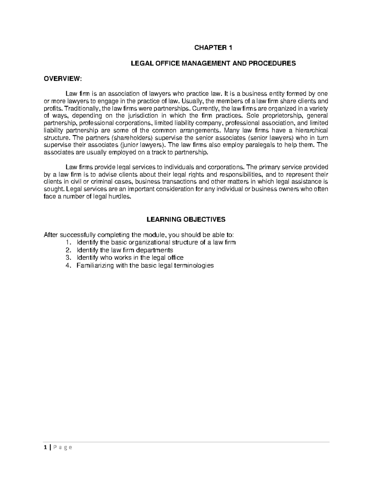 Legal Office Procedure Manual - CHAPTER 1 LEGAL OFFICE MANAGEMENT AND ...