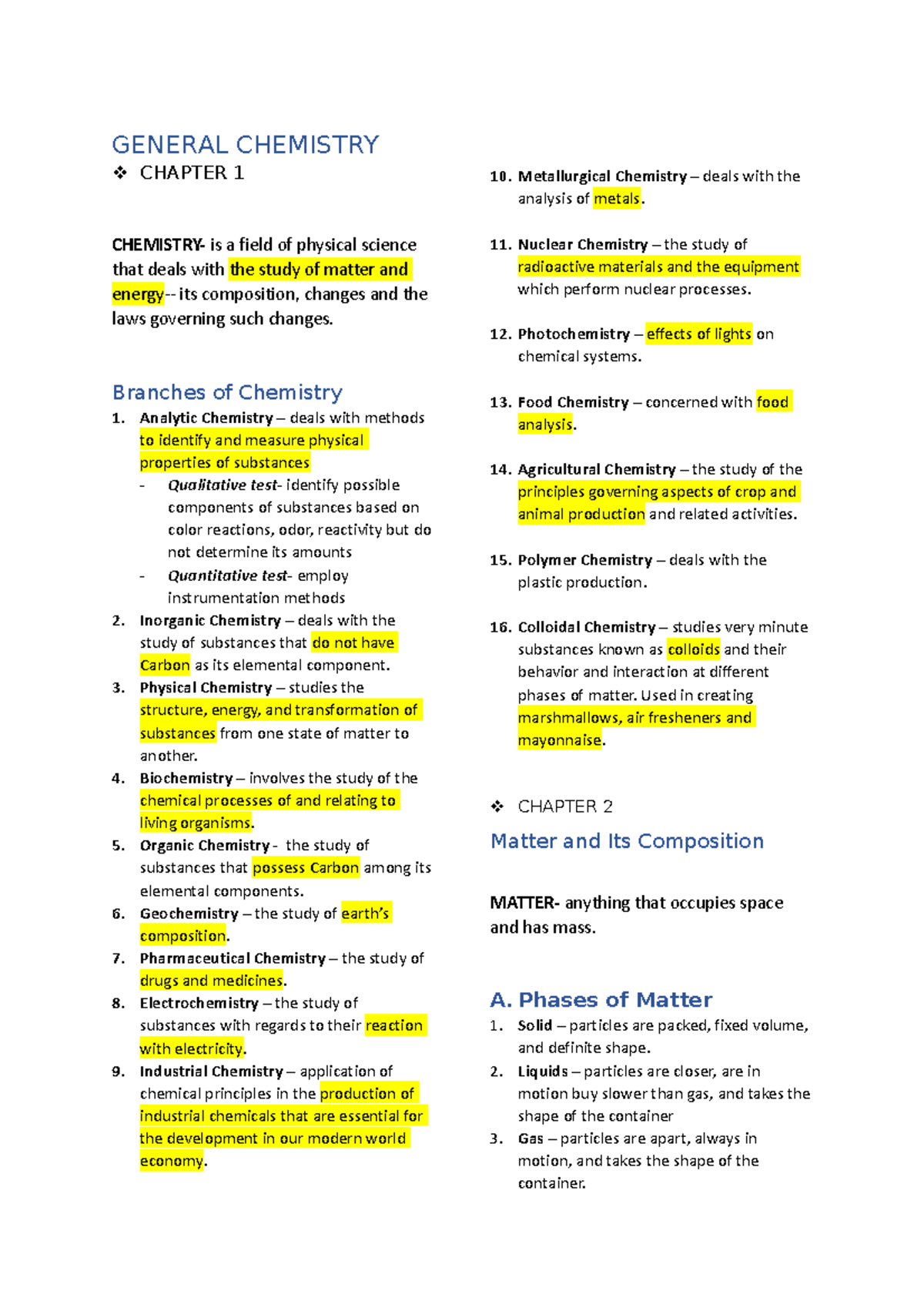 General Chemistry - This is only my note that my professor discussed ...