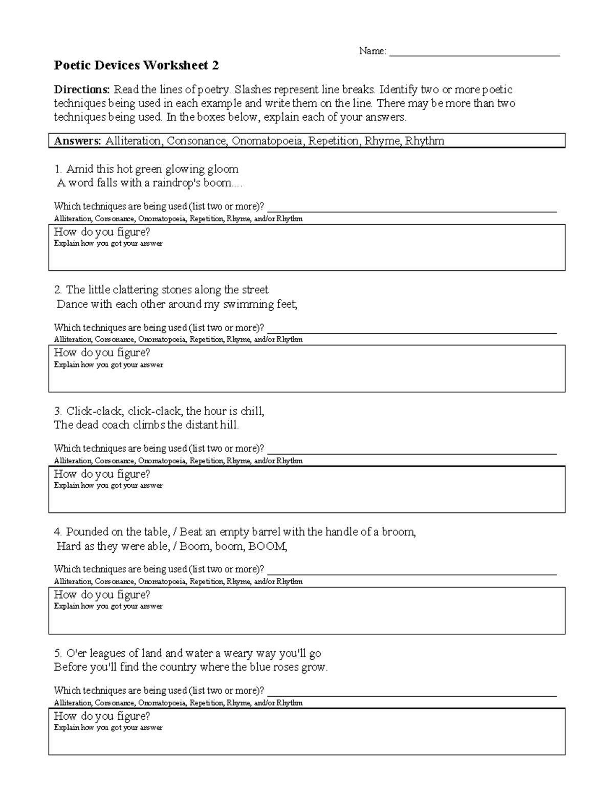 Worksheet on poetic devices - Name ...