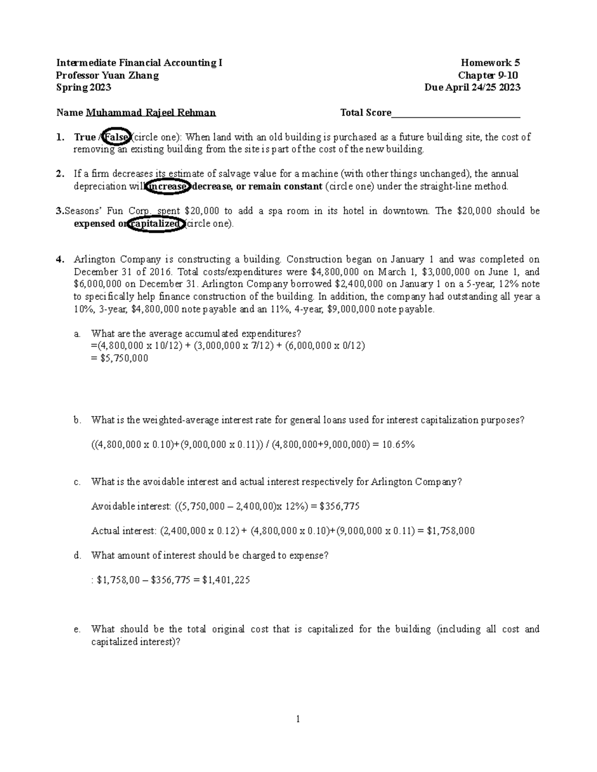 HW 5 S23 - HW practice - Intermediate Financial Accounting I Homework 5 ...