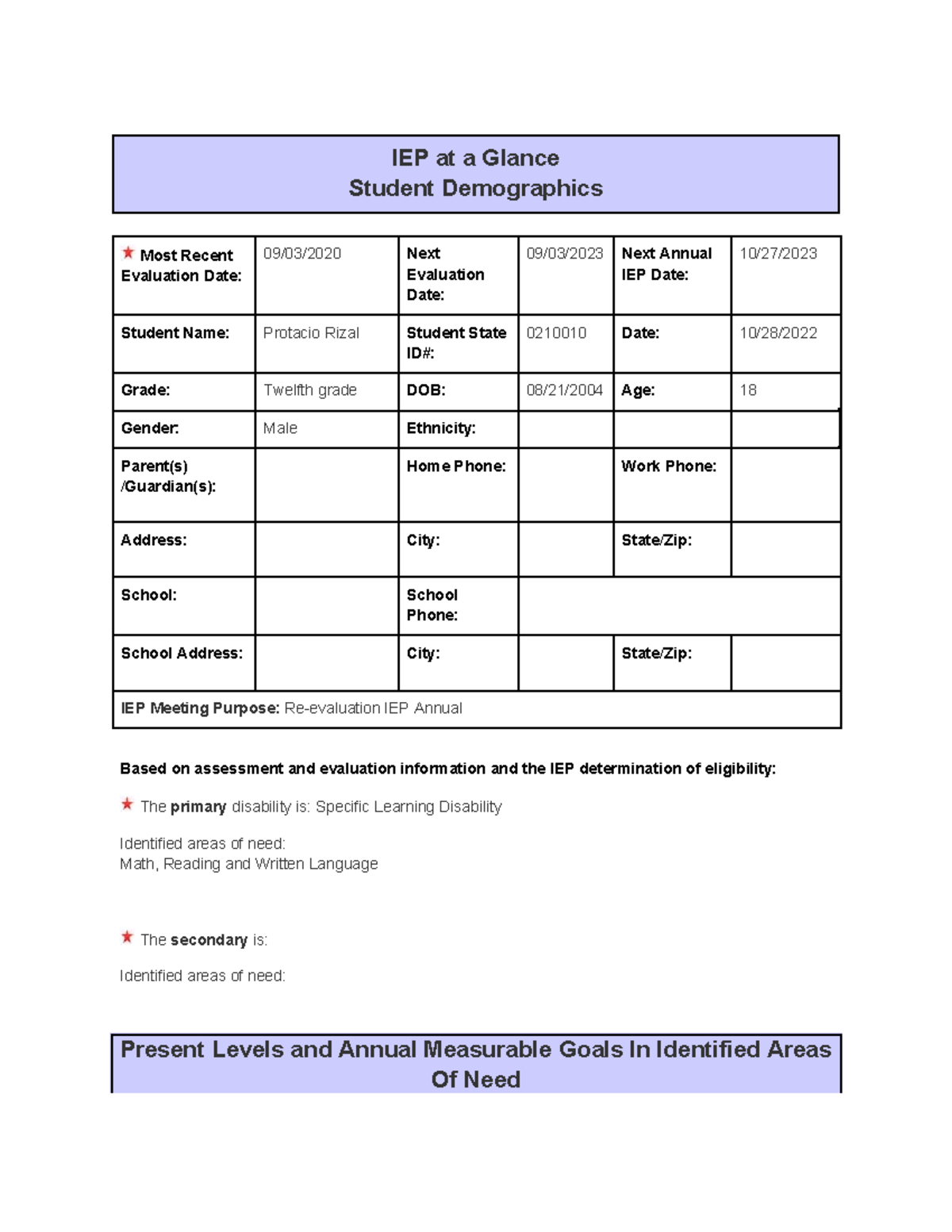 IEP at a Glance - For educational purposes only - IEP at a Glance ...