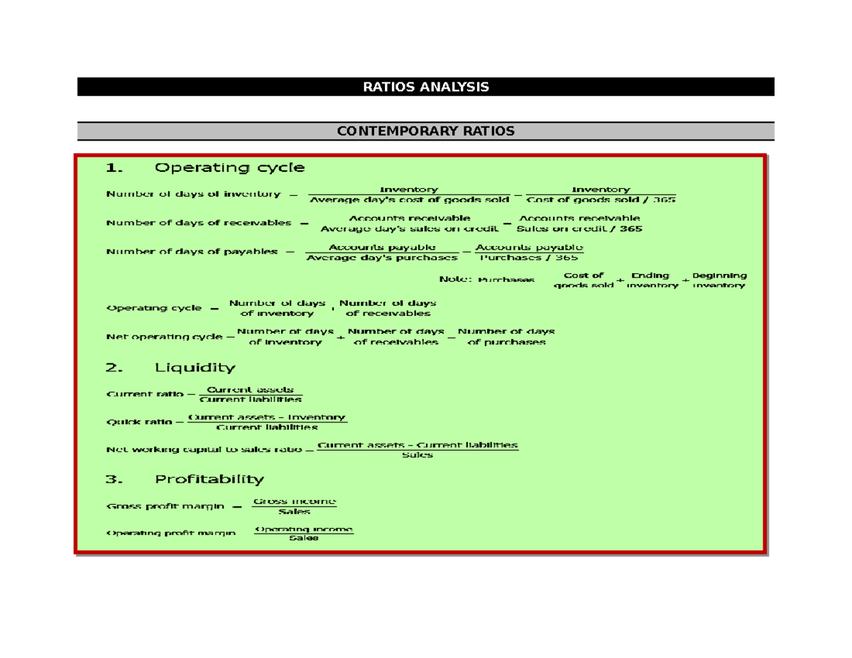 Financial Analysis - Ratios Analysis - RATIOS ANALYSIS CONTEMPORARY ...