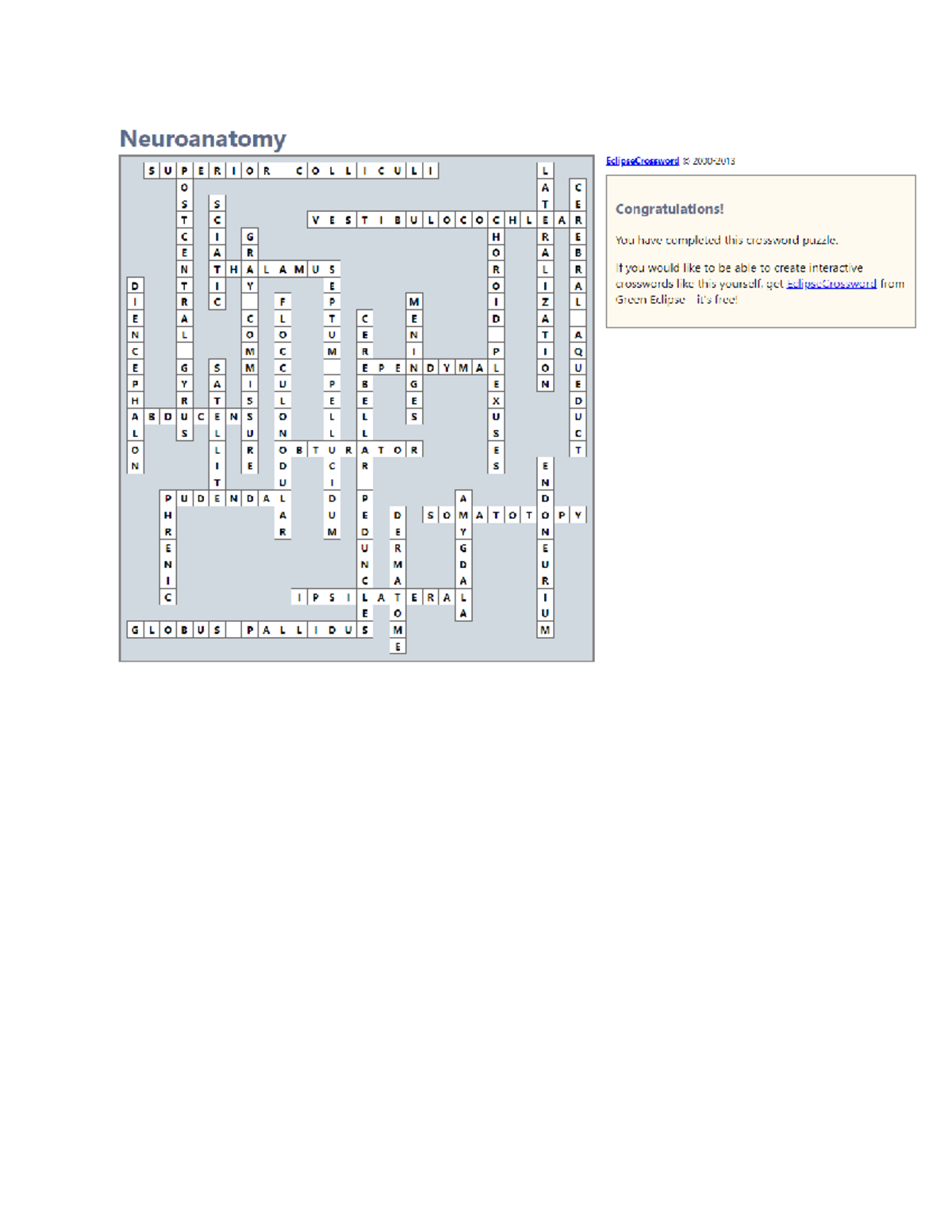 Neuroanatomy crossword - ANP1106 - Studocu