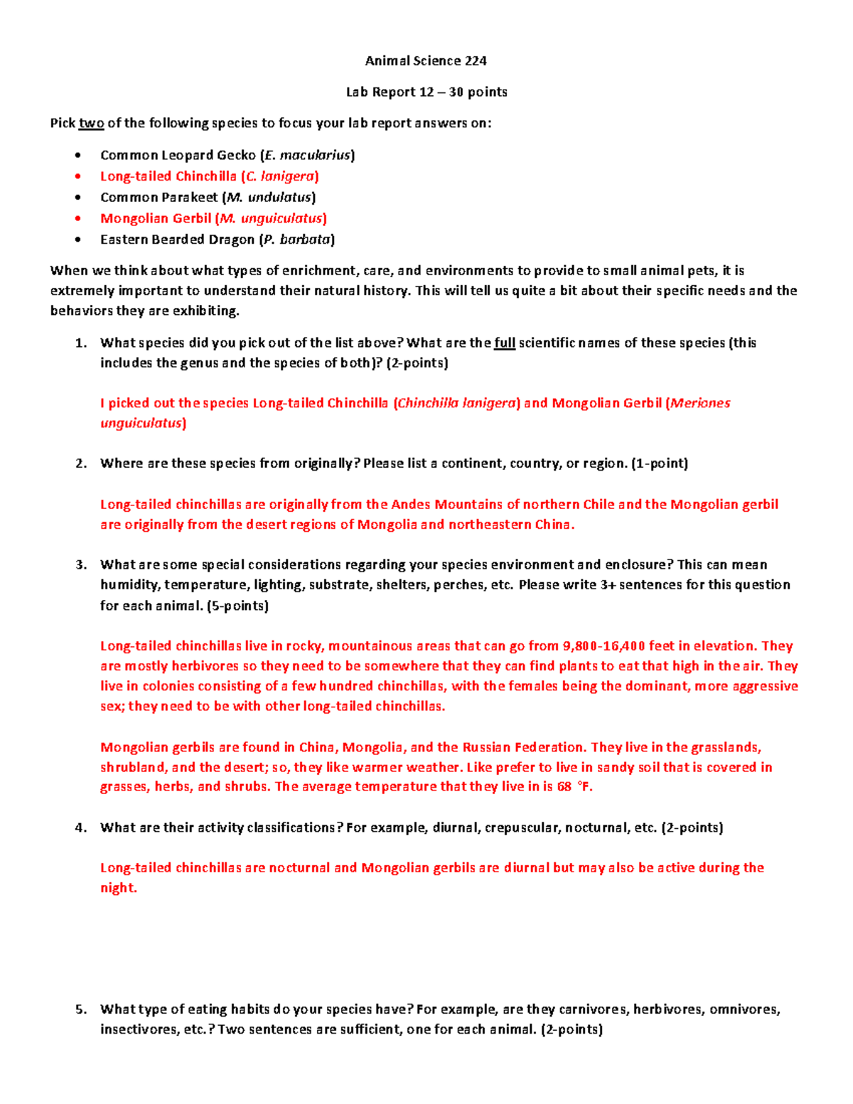 Lab Report 12 - LAB KEY - Animal Science 224 Lab Report 12 – 30 points ...