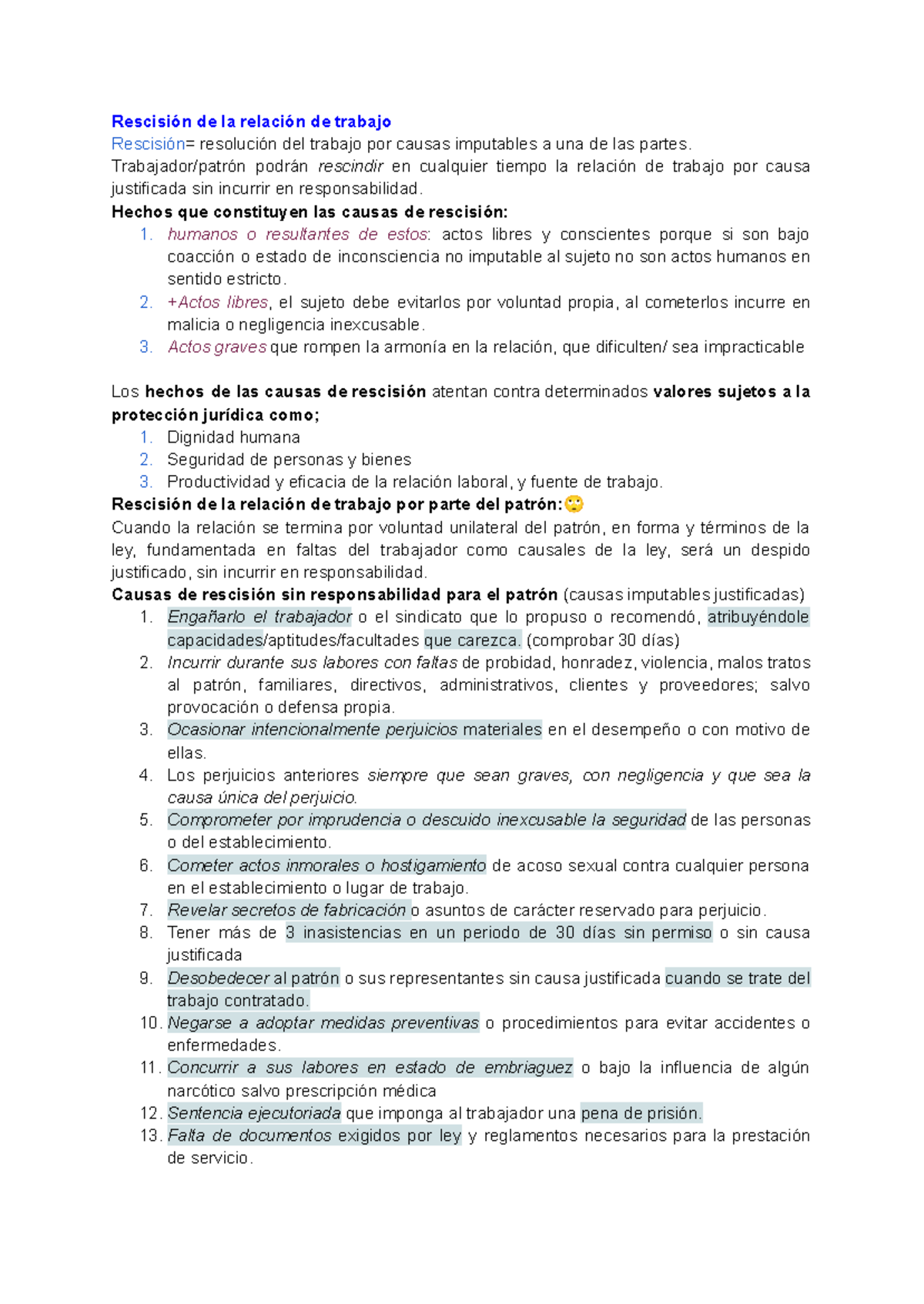 Laboral Final - Rescisión de la relación de trabajo Rescisión ...