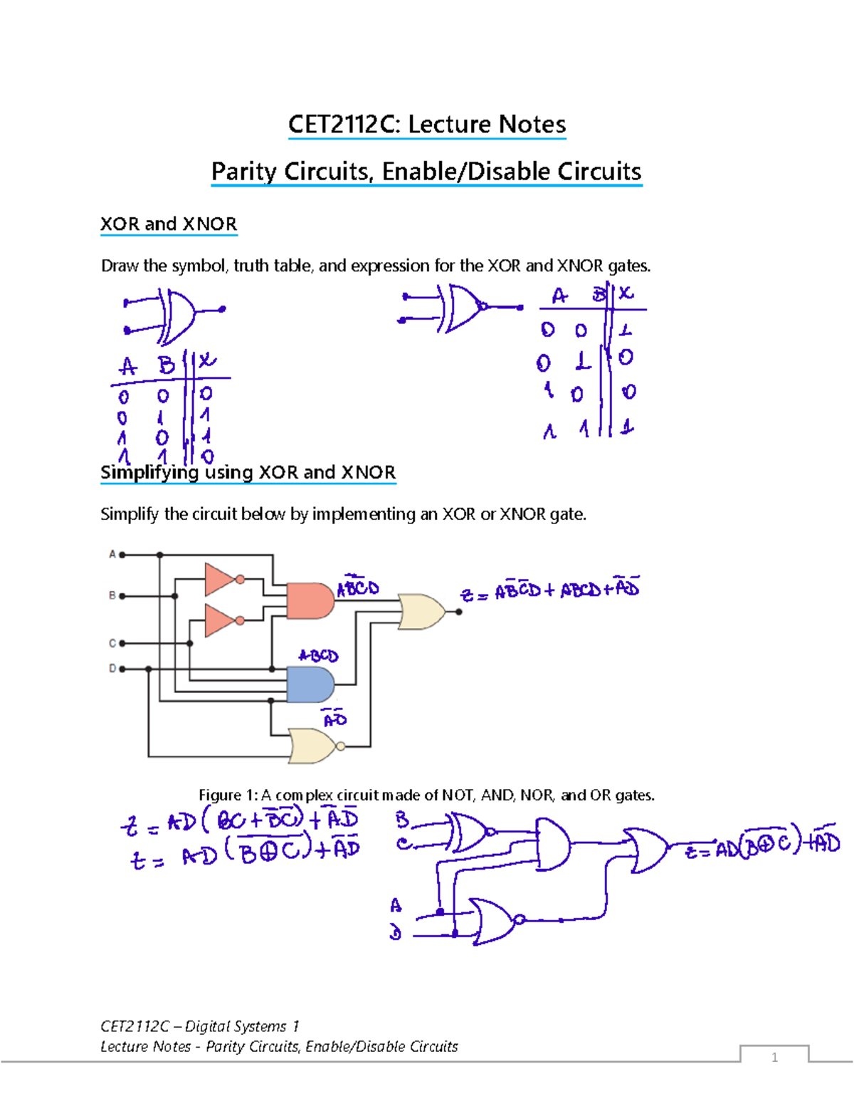 CET2112C Lecture Notes - Parity Circuits, Enable Disable Circuits ...