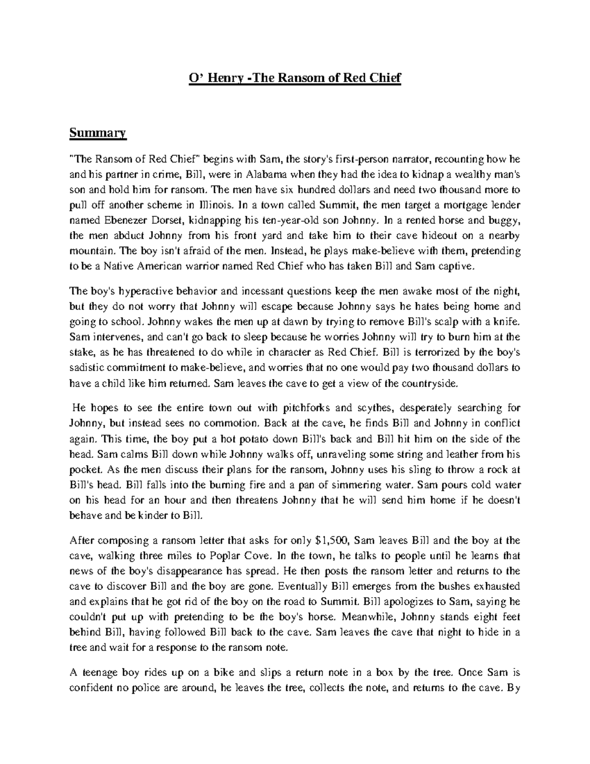 The Ransom of Red Chief. (O'Henry) - O’ Henry -The Ransom of Red Chief ...
