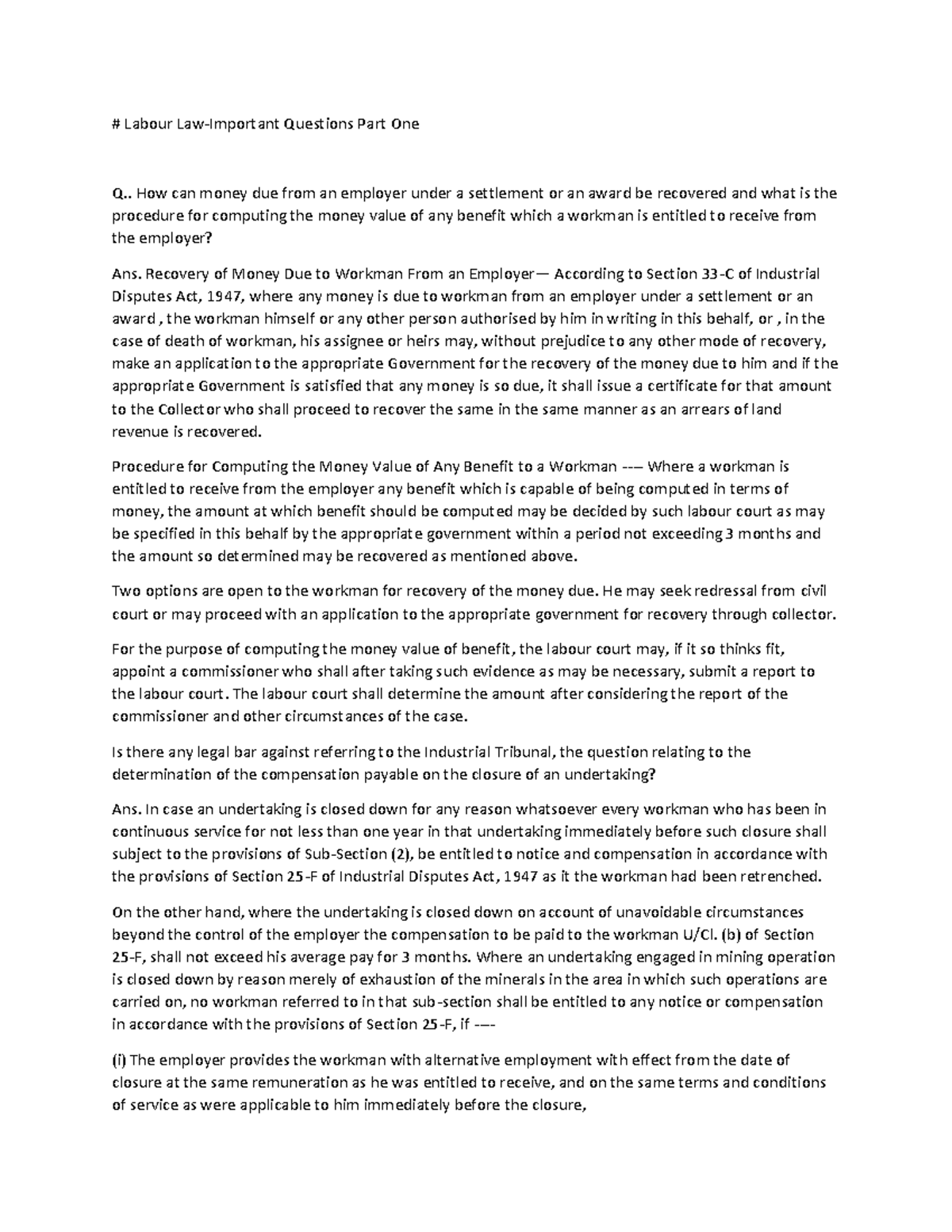 Labour Law Labour Law Important Questions Part One Q How Can Money labour-law-labour-law-important-questions-part-one-q-how-can-money