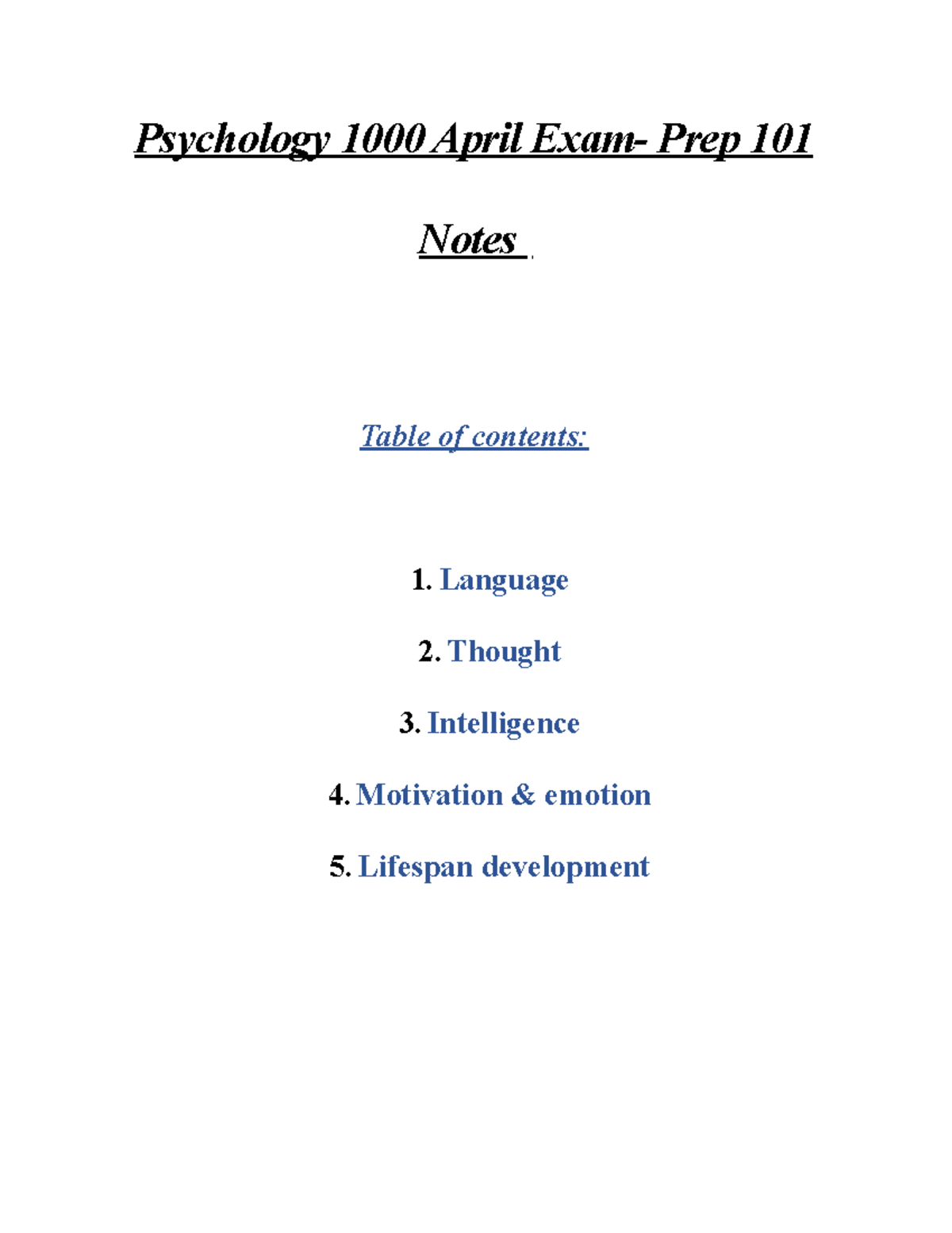 Psychology 1000 April Exam Notes - Psychology 1000 April Exam- Prep 101 ...